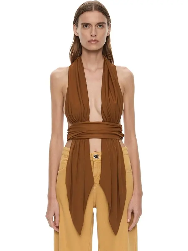 Christopher Esber Scarf Draped Halter Top - Brown