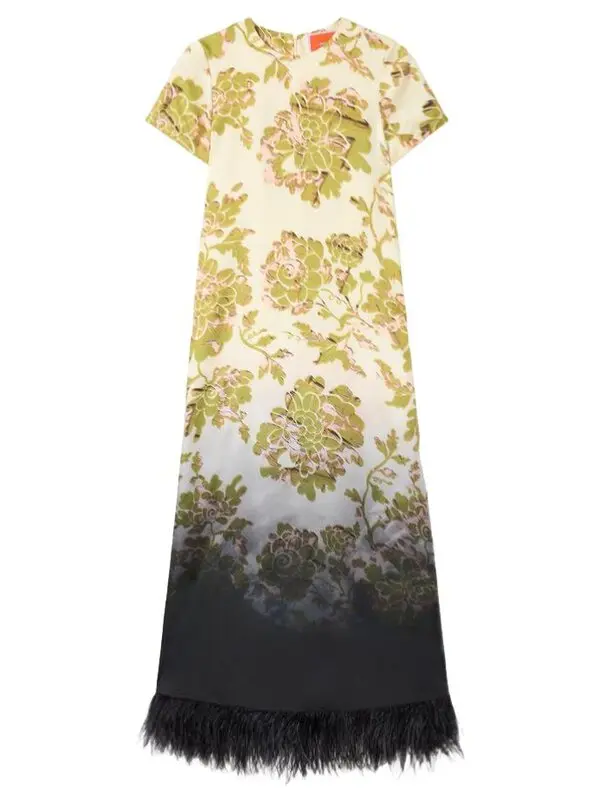 La DoubleJ Swing Dress With Feather Trim - Black