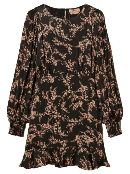 TWINSET Floral Creponne Satin Dress - Black