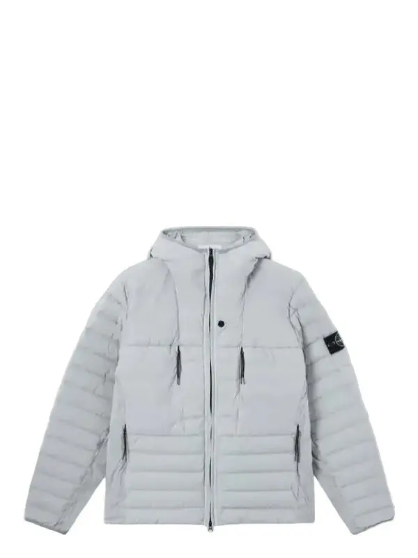 Stone Island Quilted Down Jacket With Logo Patch - Grey