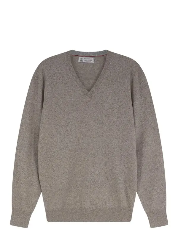 Brunello Cucinelli V-neck Long-sleeved Knit Top - Gray