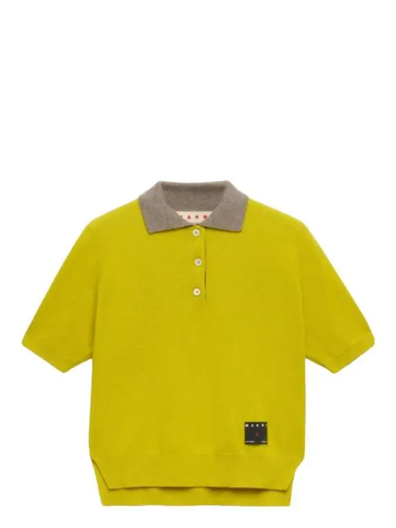 Marni Short-sleeve Knitted Cashmere Polo Shirt - Yellow