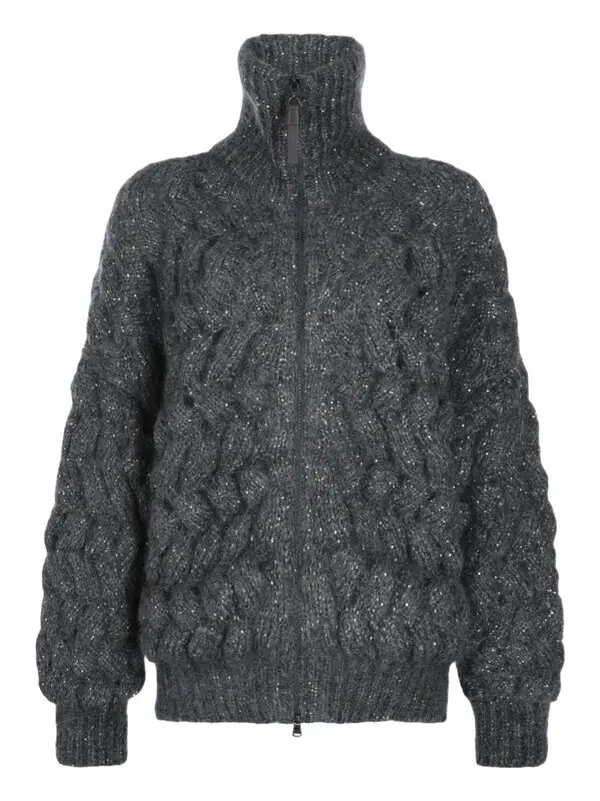 Brunello Cucinelli Dazzling Zigzag Cables Cardigan - Black