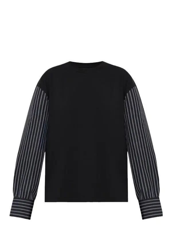 Marni Long Sleeve T-shirt With Striped Sleeves - Black