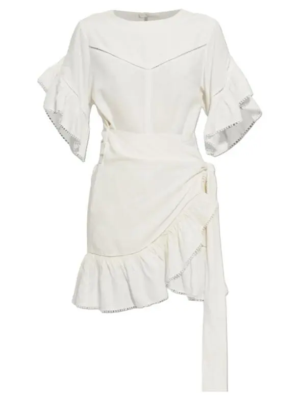 Isabel Marant Étoile Short-sleeved Dress With Pom-pom And Lace Embroidery - Ecru
