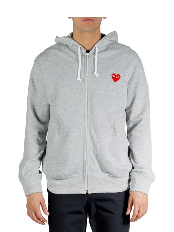 Play Comme Des Garcon Logo Zip Up Hoodie - Gray