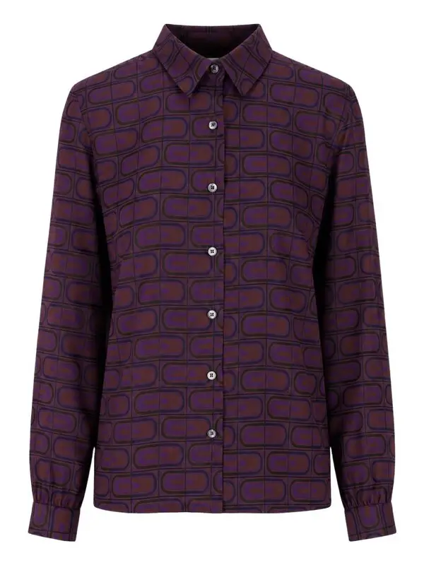 LAURA URBINATI Geometric Print Long Sleeve Shirt - Black