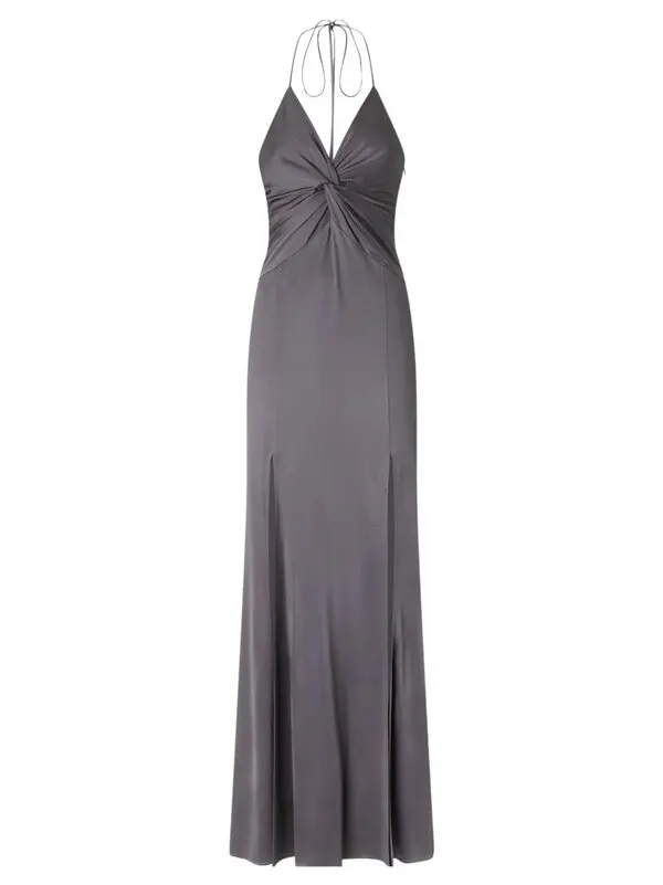 Pinko Long Slip Dress With V-neck Halter And Knot Detail - Grey
