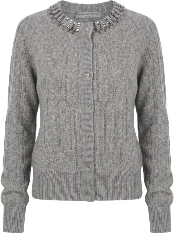 Ermanno Scervino Crew-neck Knit Sweater With Button Closure - Grey