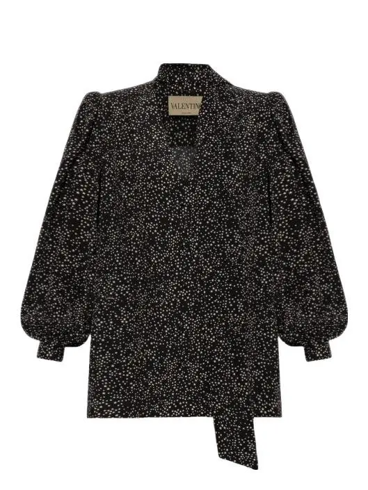 Valentino Garavani Long Sleeve Printed Shirt With Tie Detail - Black