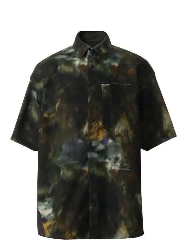 AND WANDER X Roa Abstract Print Short Sleeve Shirt - Black