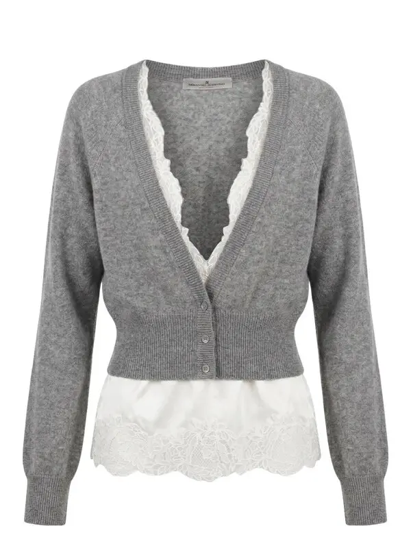 Ermanno Scervino Long-sleeved Knitted Patchwork Cardigan - Grey