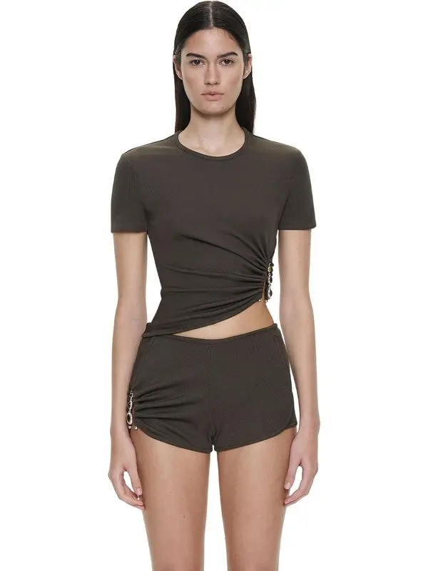 Christopher Esber Droplet Crystal Ruched Tee - Brown
