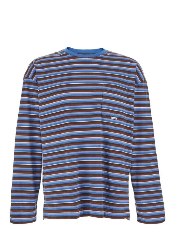 SUNFLOWER Striped Pocket Long Sleeve T-shirt - Blue