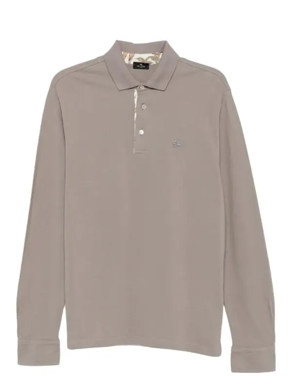 Etro Pegaso-embroidered Long-sleeve Polo Shirt - Nude