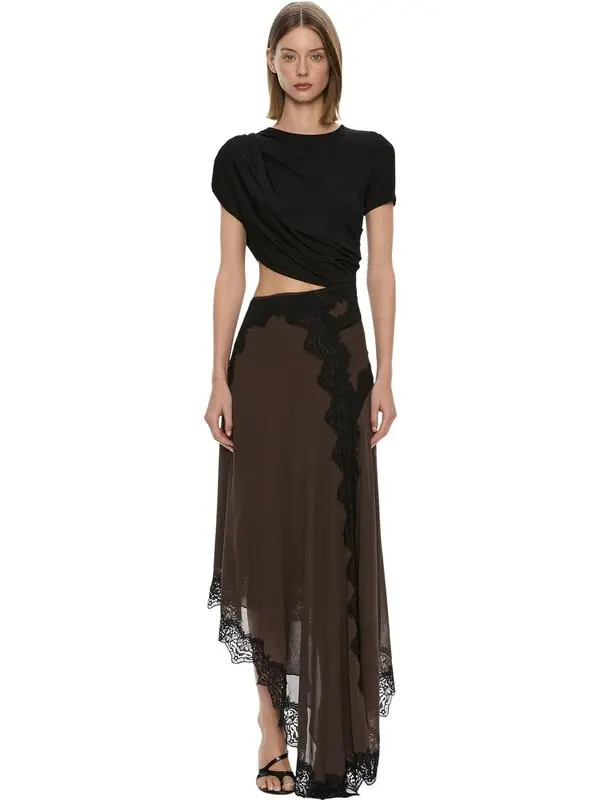 Christopher Esber Twisted Tee Dress With Lace Inserts - Husk/ Black
