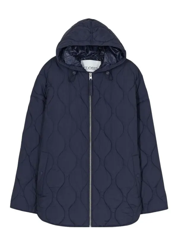 Closed Quilted Oversized Hooded Zip-up Jacket - Black
