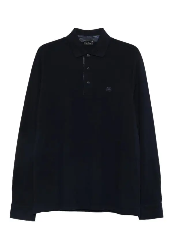 Etro Logo-embroidered Long-sleeve Polo Shirt - Black