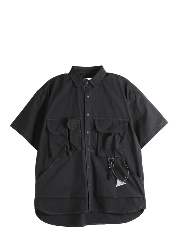 AND WANDER Cargo-pocket Buttoned Shirt - Black