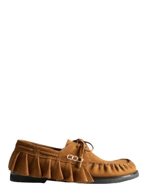 J.W.ANDERSON Loafers With Ruffled Detail And Embossed Logo - Caramel
