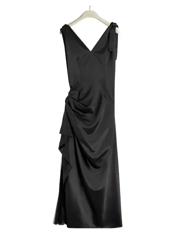 Dior Draped Maxi Dress With Back Zip Closure - Black