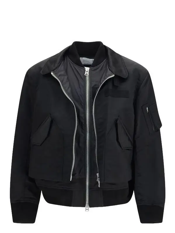 Sacai Cropped Double-zip Bomber Jacket - Black