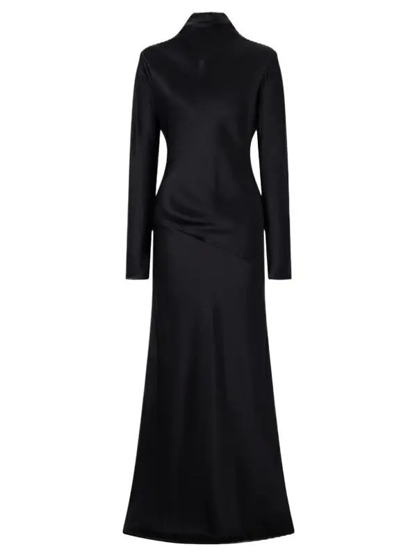 Tove Long Sleeve High Neck Open Back Gown - Black