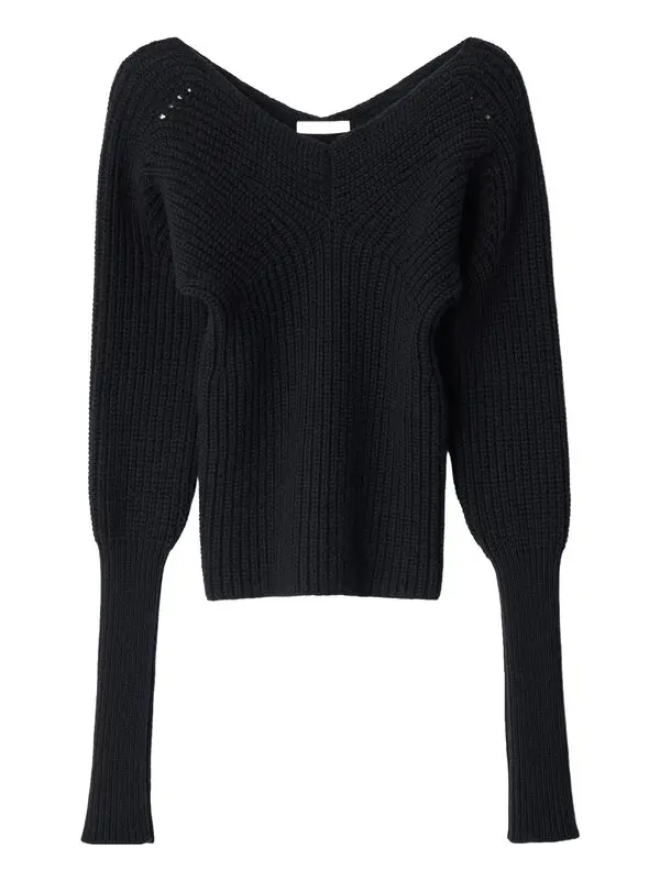 LEMAIRE Off-shoulder Worsted Wool Sweater - Black