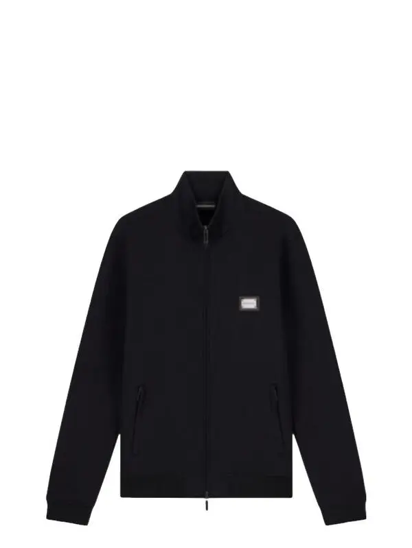Emporio Armani Modal Jersey Full-zip Sweatshirt With Logo Plaque - Black