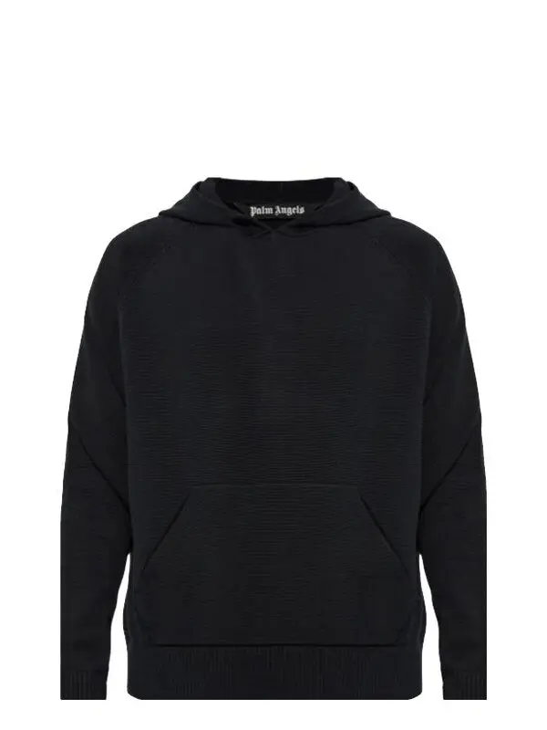 Palm Angels Long-sleeve Hooded Sweatshirt With Kangaroo Pocket - Black