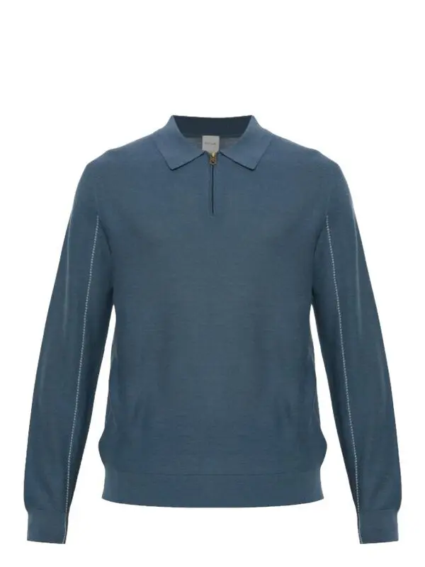 Paul Smith Textured Quarter-zip Knitted Top - Blue