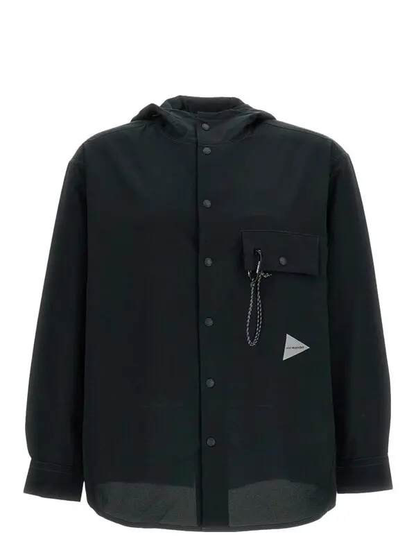 AND WANDER Hooded Casual Jacket With Waterproof Fabric And Carabiner Detail - Black