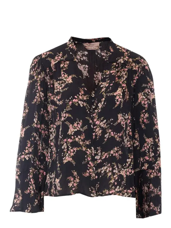 TWINSET Floral Long Sleeve Blouse - Black