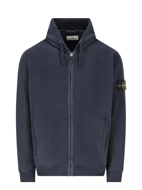 Stone Island Long Sleeve Zip Up Hoodie - Blue