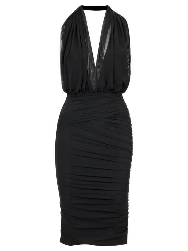 AMAZUIN Transparent Pleated Midi Dress - Black