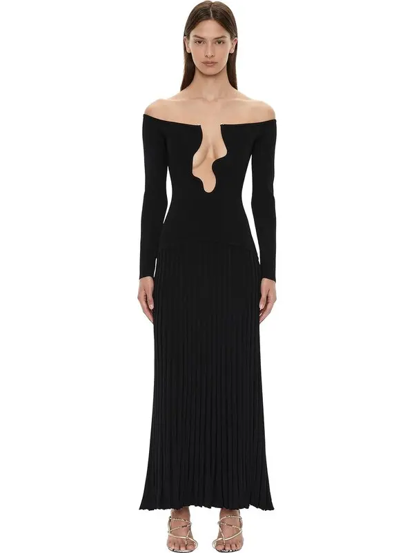 Christopher Esber Salacia Pleated Off-shoulder Dress - Black