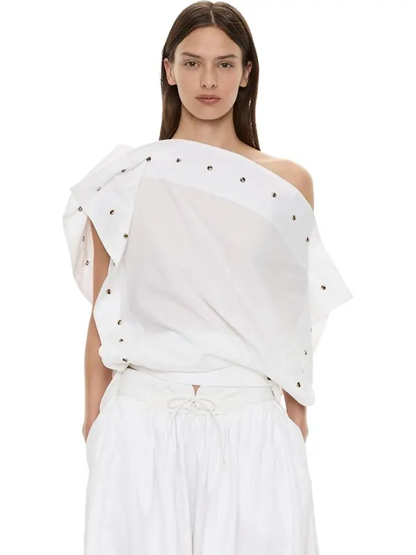 Christopher Esber Spiral Stone Snap Poplin Top - White