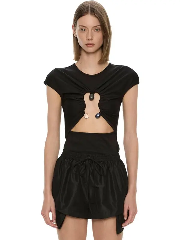Christopher Esber Hiero Crystal Capped Tee - Black