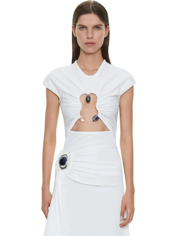 Christopher Esber Hiero Crystal Capped Tee - White