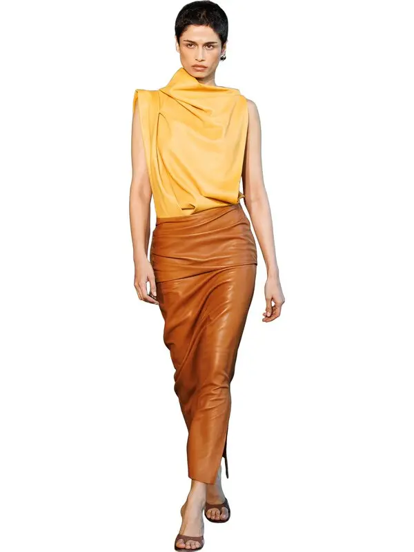 Christopher Esber Drop Leather Tee Dress - Brown