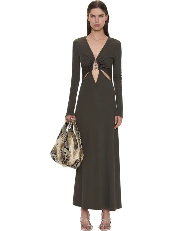 Christopher Esber Droplet Crystal Loophole Long Sleeve Dress - Brown