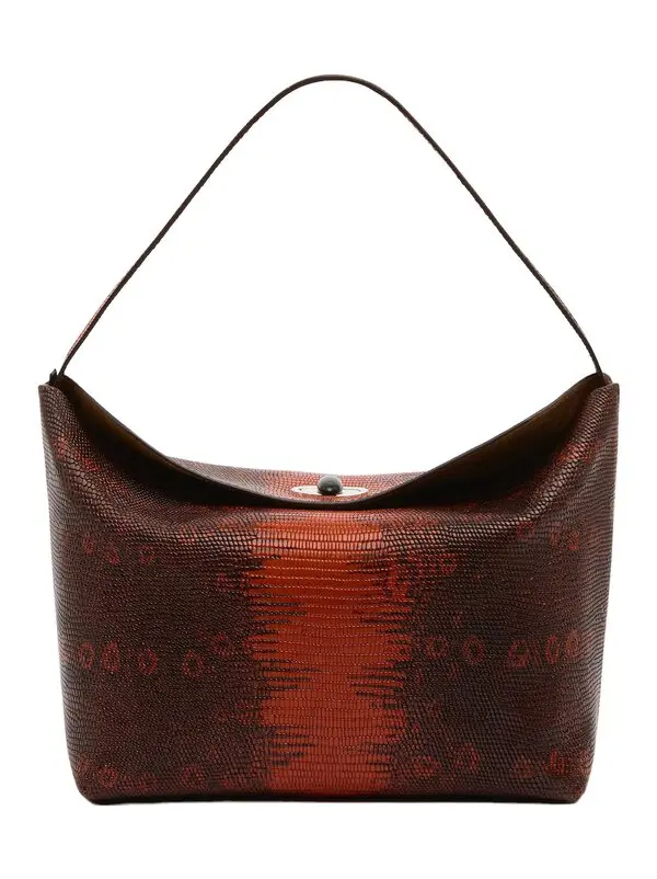 Christopher Esber Turnlock Lizard Shoulder Bag - Lizard Brown