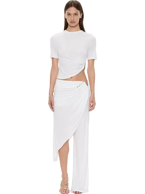 Christopher Esber Crystal Cable Chain Draped Skirt Trouser - White