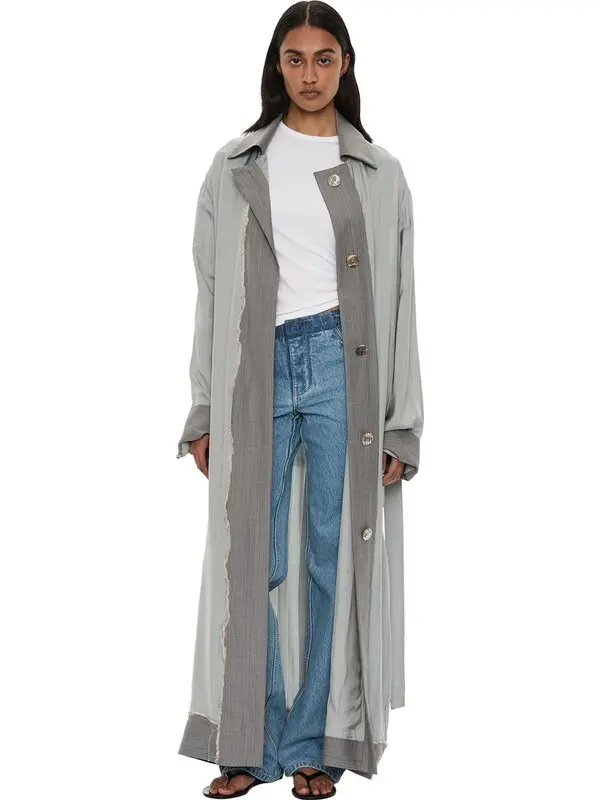 Christopher Esber Retract Tailored Duster Coat In Viscose Herringbone - Grey
