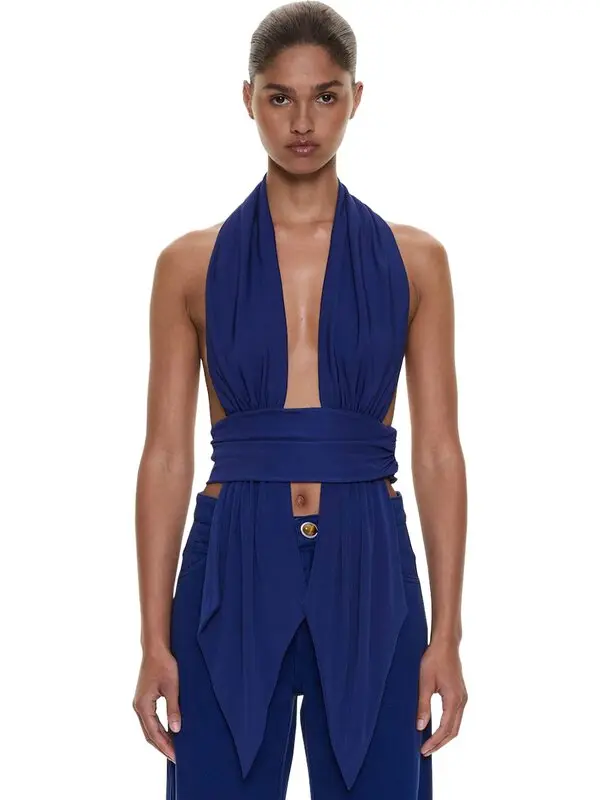 Christopher Esber Scarf Draped Halter Top - Blue