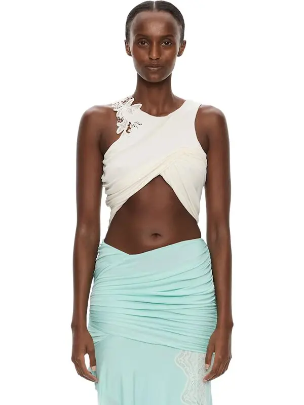 Christopher Esber Hibiscus Embroidered Fold Up Tank - White