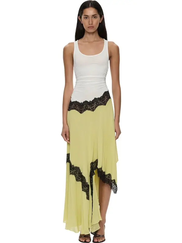 Christopher Esber Cutaway Lace Gathered Tank Dress - Yellow