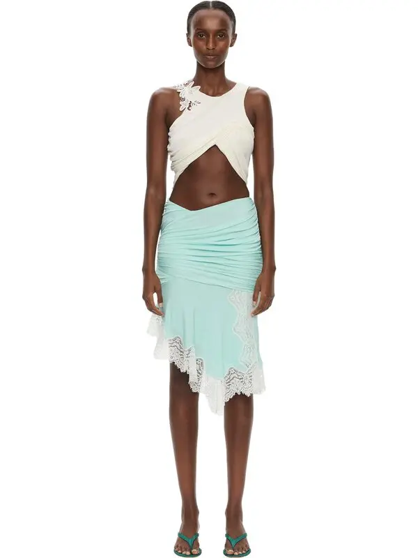 Christopher Esber Incline Gathered Skirt With Lace Trim - Blue