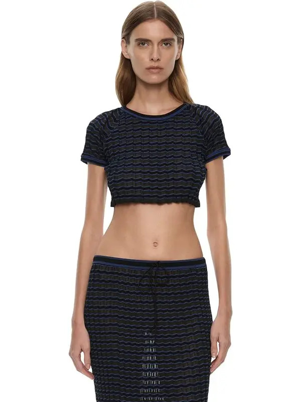 Christopher Esber Verano Striped Cropped Tee - Black