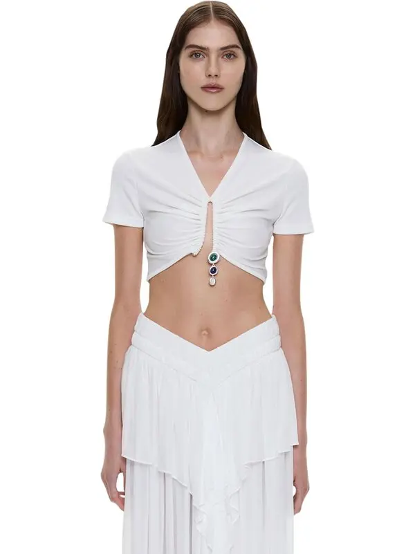 Christopher Esber Droplet Crystal Pendant Ruched Tee - White
